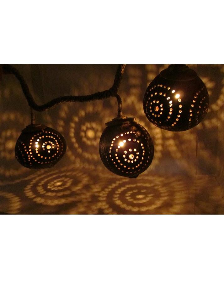 Set of 3 Globes - Natural Thai Coconut Shell Light – Techmanistan